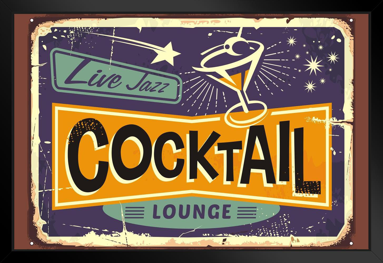 Corrigan Studio® Cocktail Lounge Live Jazz Retro Sign Design Black Wood ...