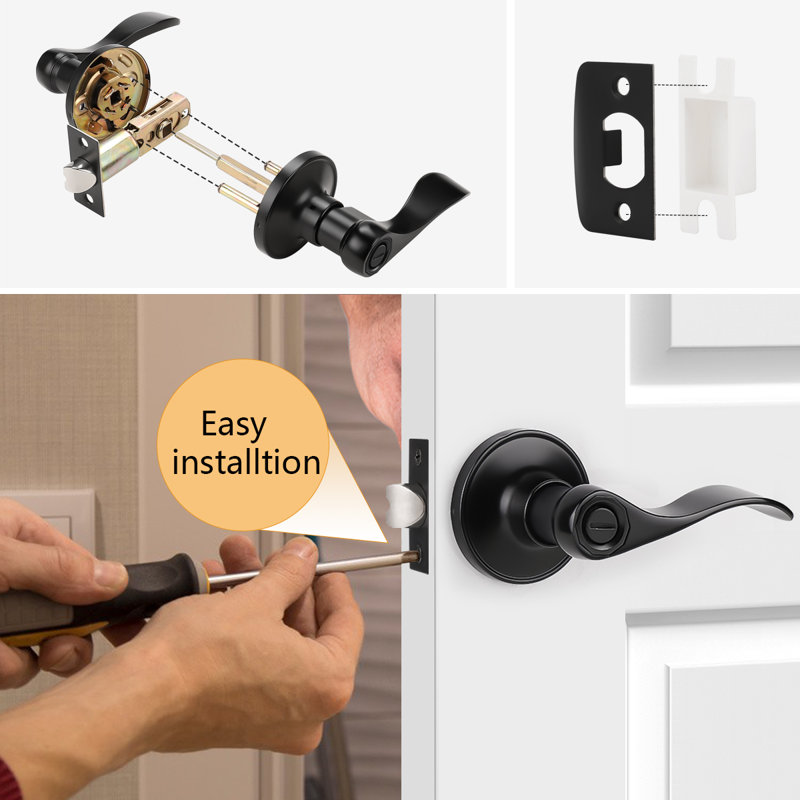Probrico Privacy Door Lever with Round Rosette Keyless Lock & Reviews ...