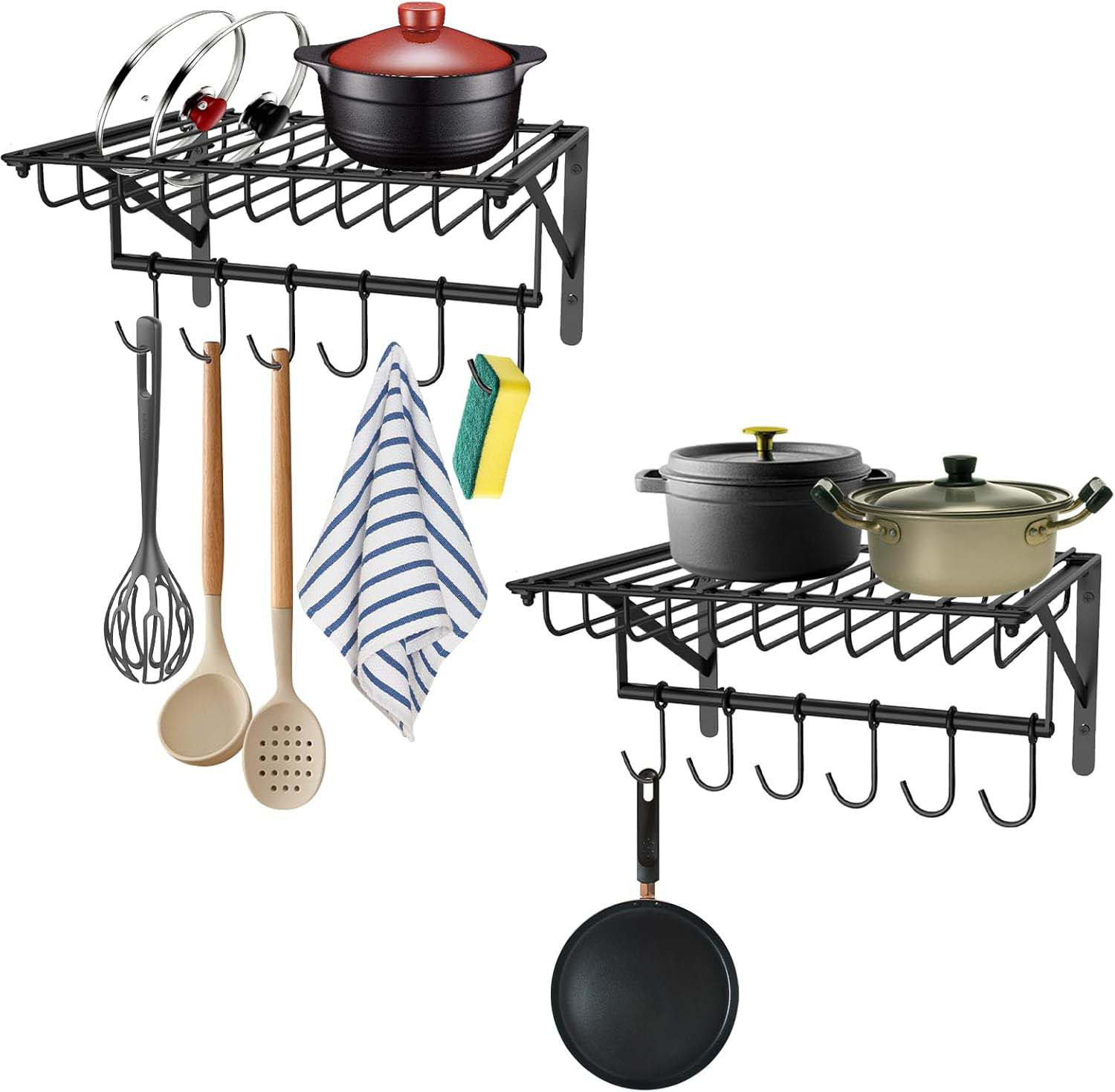 Prep & Savour 2 Set Pots And Pans Organizer, Hanging Pot Lid Holder Pot ...