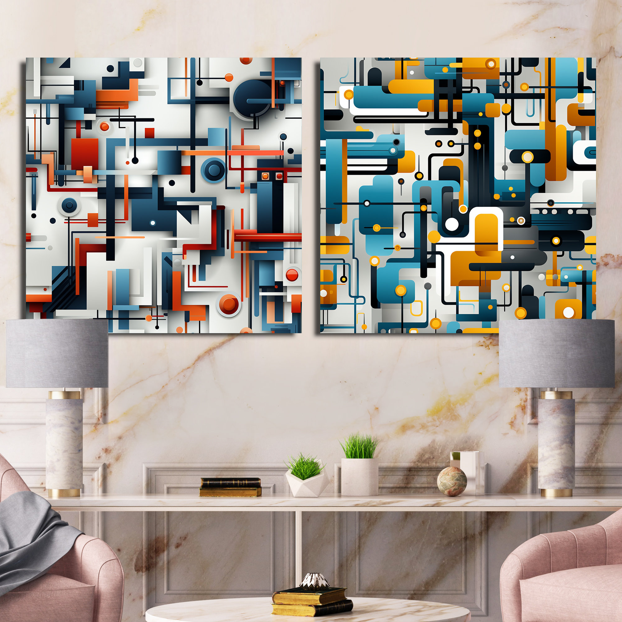 Design Art Blue Industrial Matrix Geometric Reflections - Abstract ...