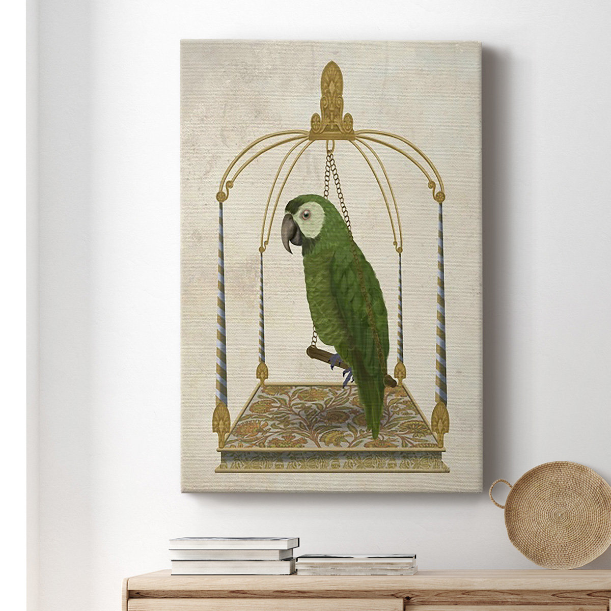 Bay Isle Home™ Green Parrot On Swing Premium Gallery Wrapped Canvas ...