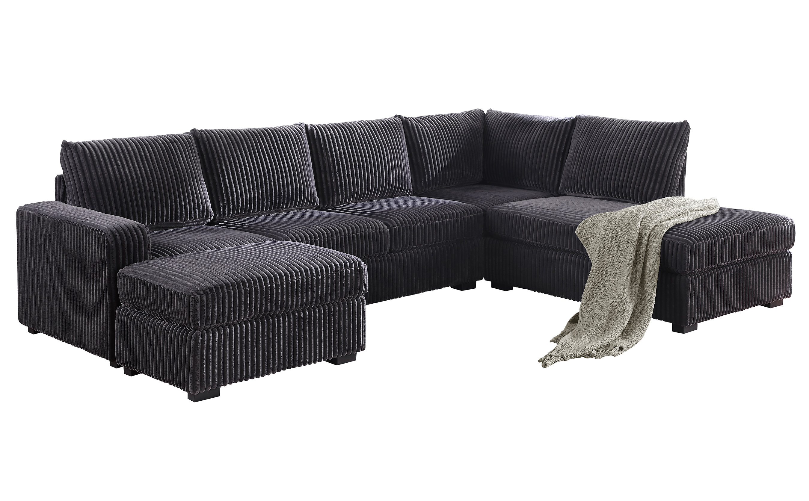 Latitude Run® 115”w Modern Corduroy Square Arm Modular Sectional Sofa ...