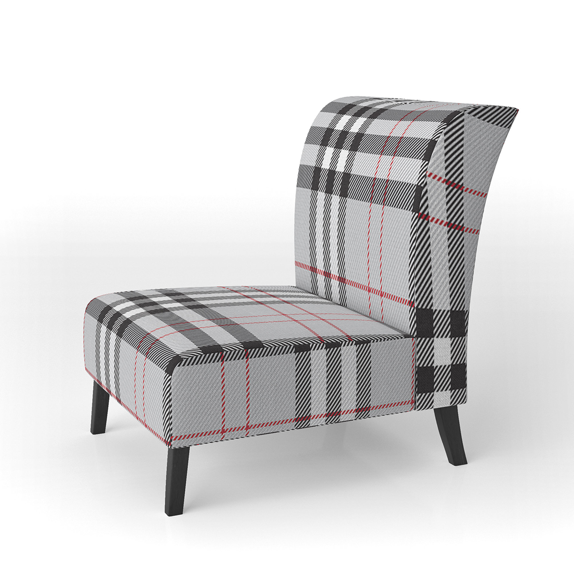 Bungalow Rose Grey Checked Tartan - Upholstered Patterned Accent ...