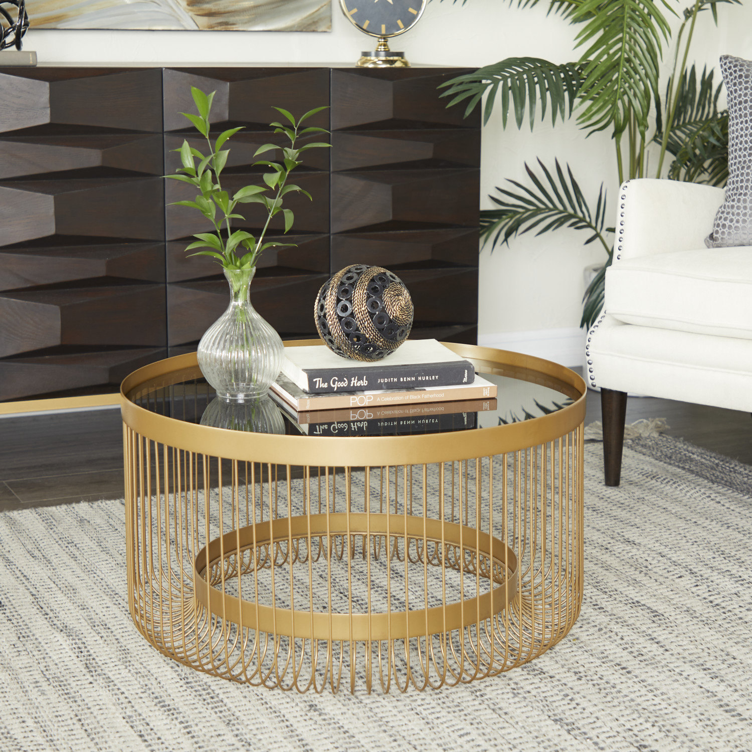 Etta Avenue™ Metal Living Room Coffee Table with Clear Glass Top ...