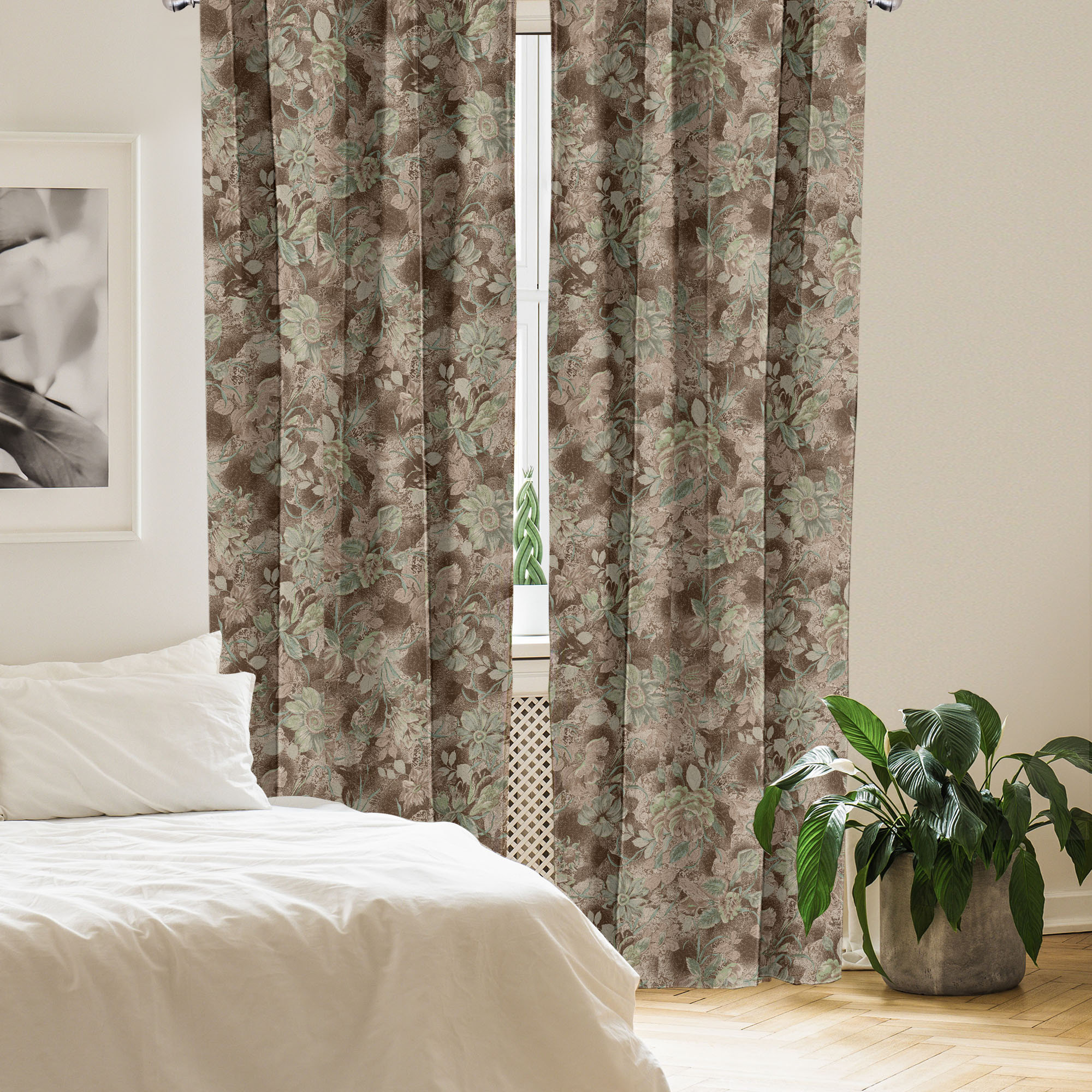 East Urban Home Floral Design Curtains Muted Leaves Greenery Pair of ...
