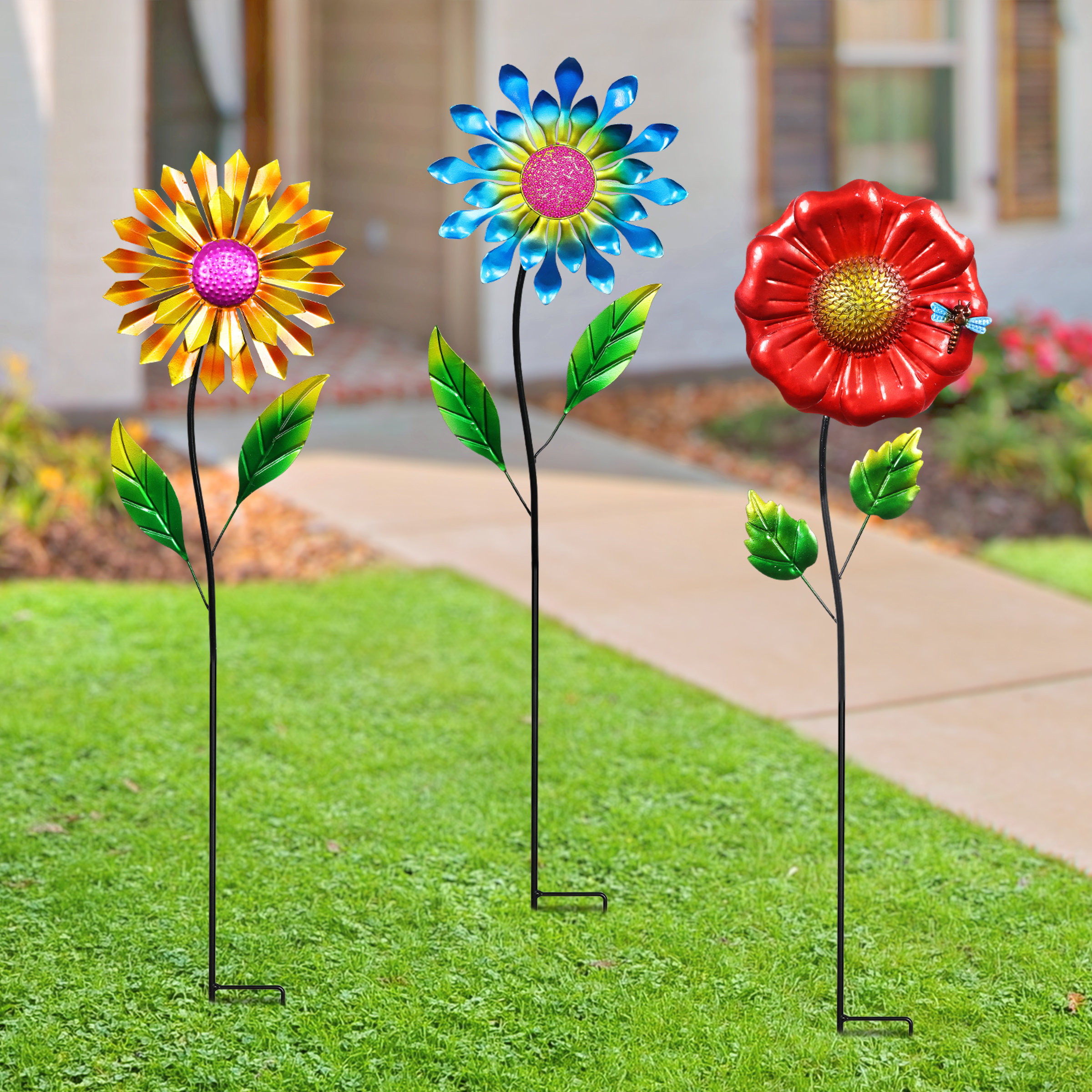 Exhart 3 Piece Metal Flower Garden Stake Set, 9 Inch & Reviews ...