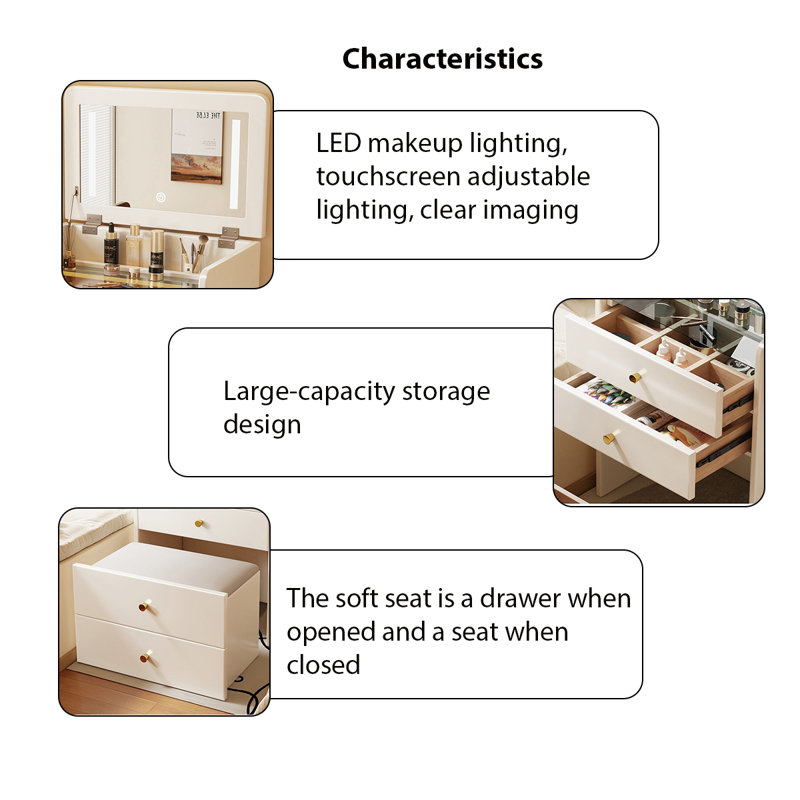 Wrought Studio™ Modern Minimalist Ivory White Solid Wood Integrated ...