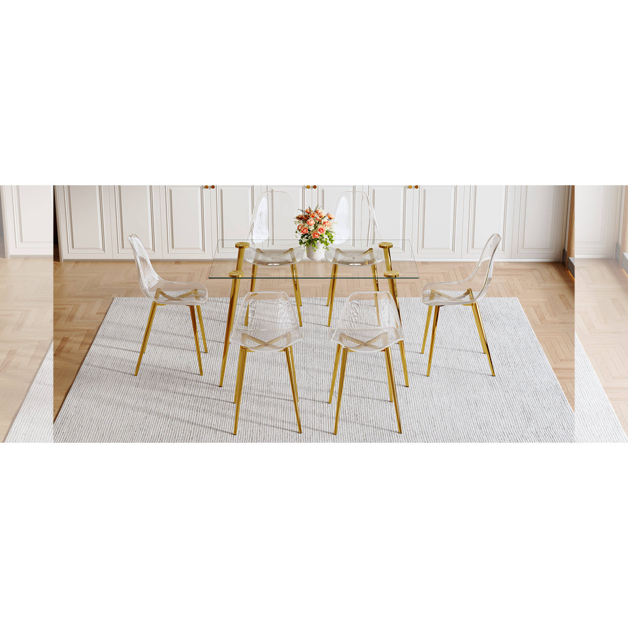 Mercer41 Luxurious Rectangular Glass Dining Set Tempered Glass Modern ...
