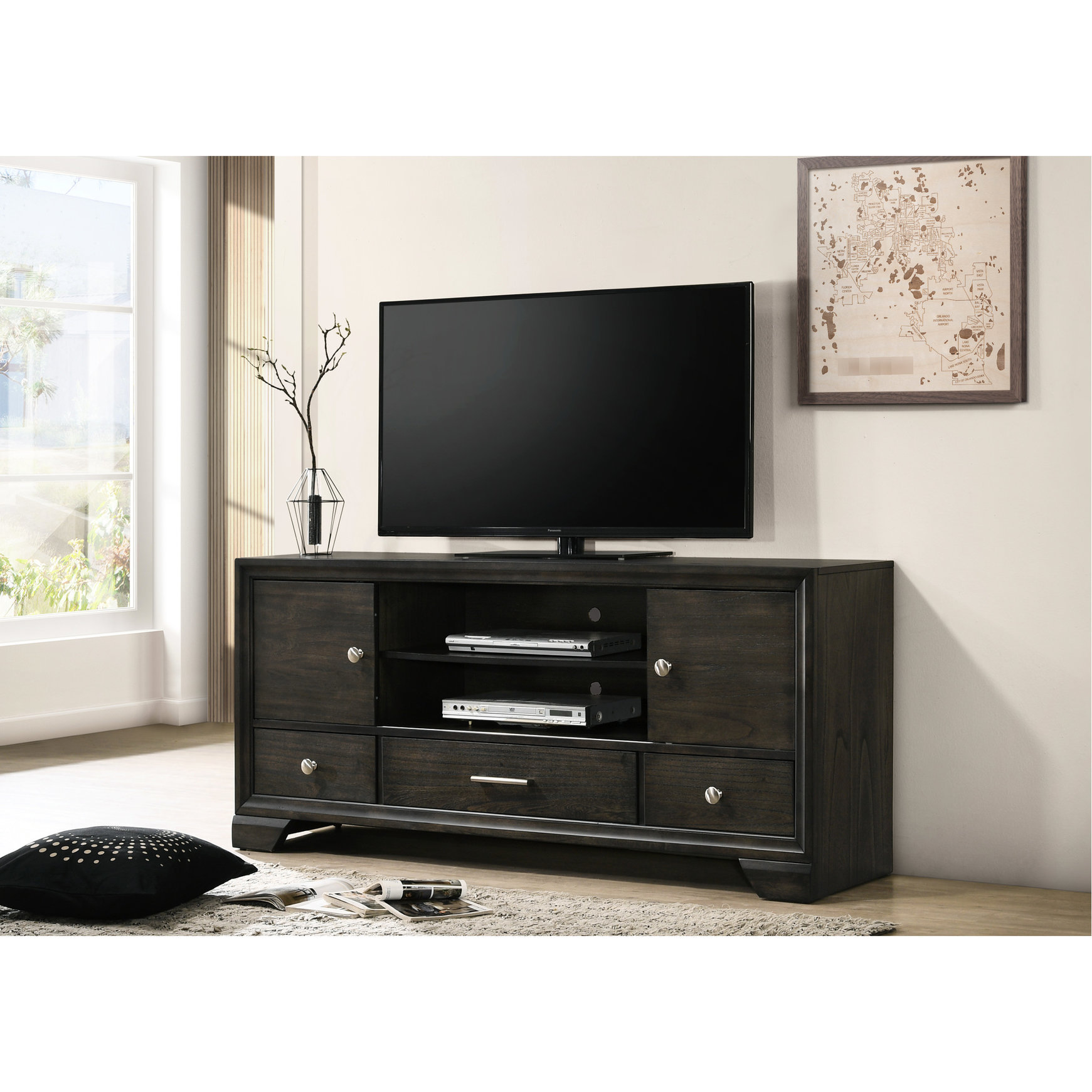 Latitude Run® Tv Stand - Dark Gray With 2 Cabinets, 3 Drawers, Open ...