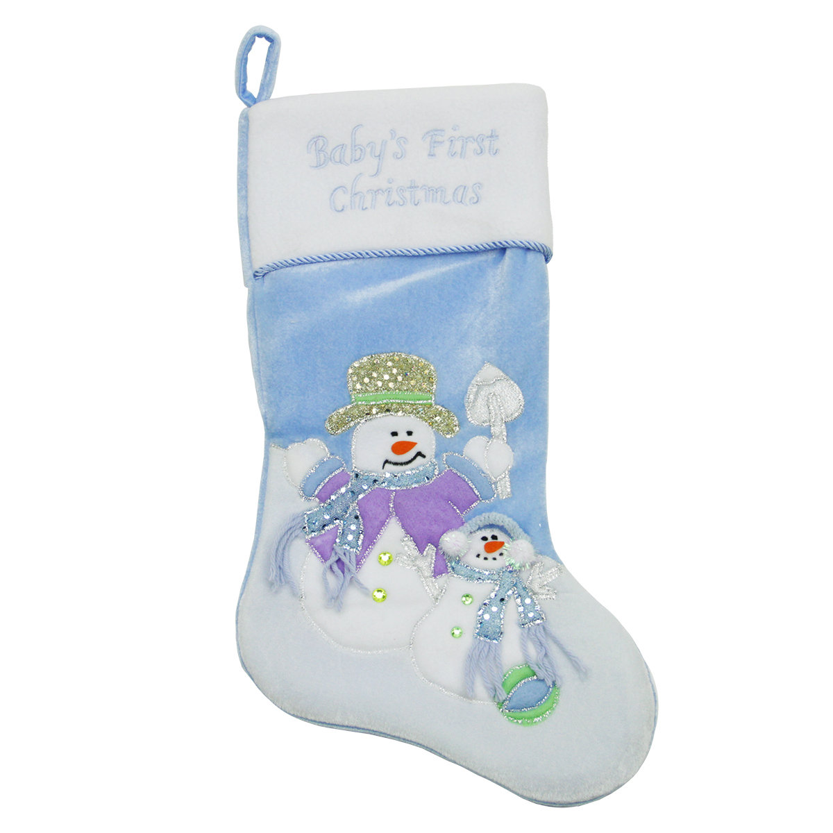 The Holiday Aisle® 21" Blue and White "Baby's First Christmas" Snowman ...