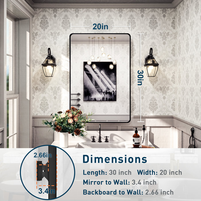 Latitude Run® Myleesha Bathroom Mirror with Framed Rounded Corner Pivot ...