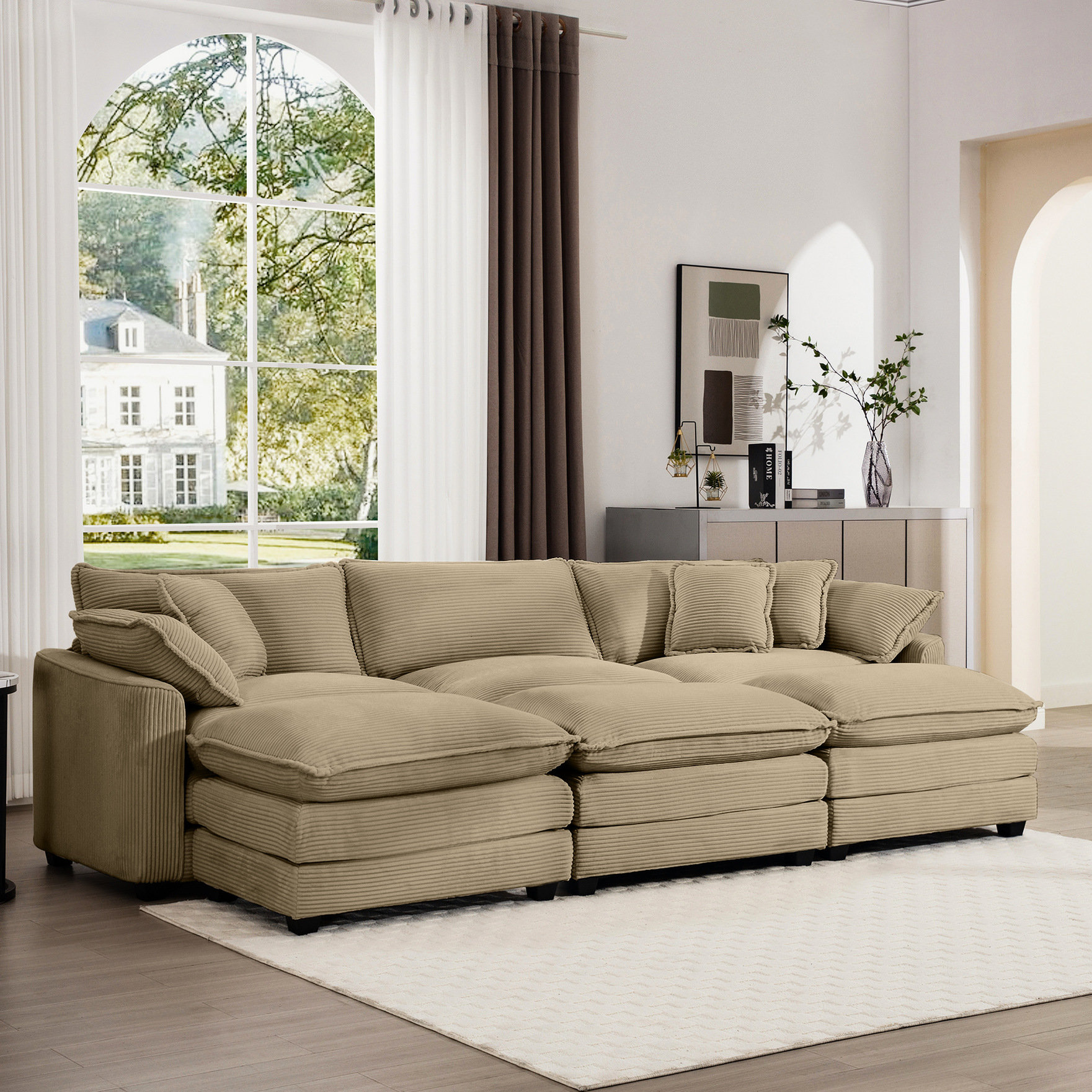 One Allium Way® L-shaped Corner In Tan Corduroy, Deep Seating ...