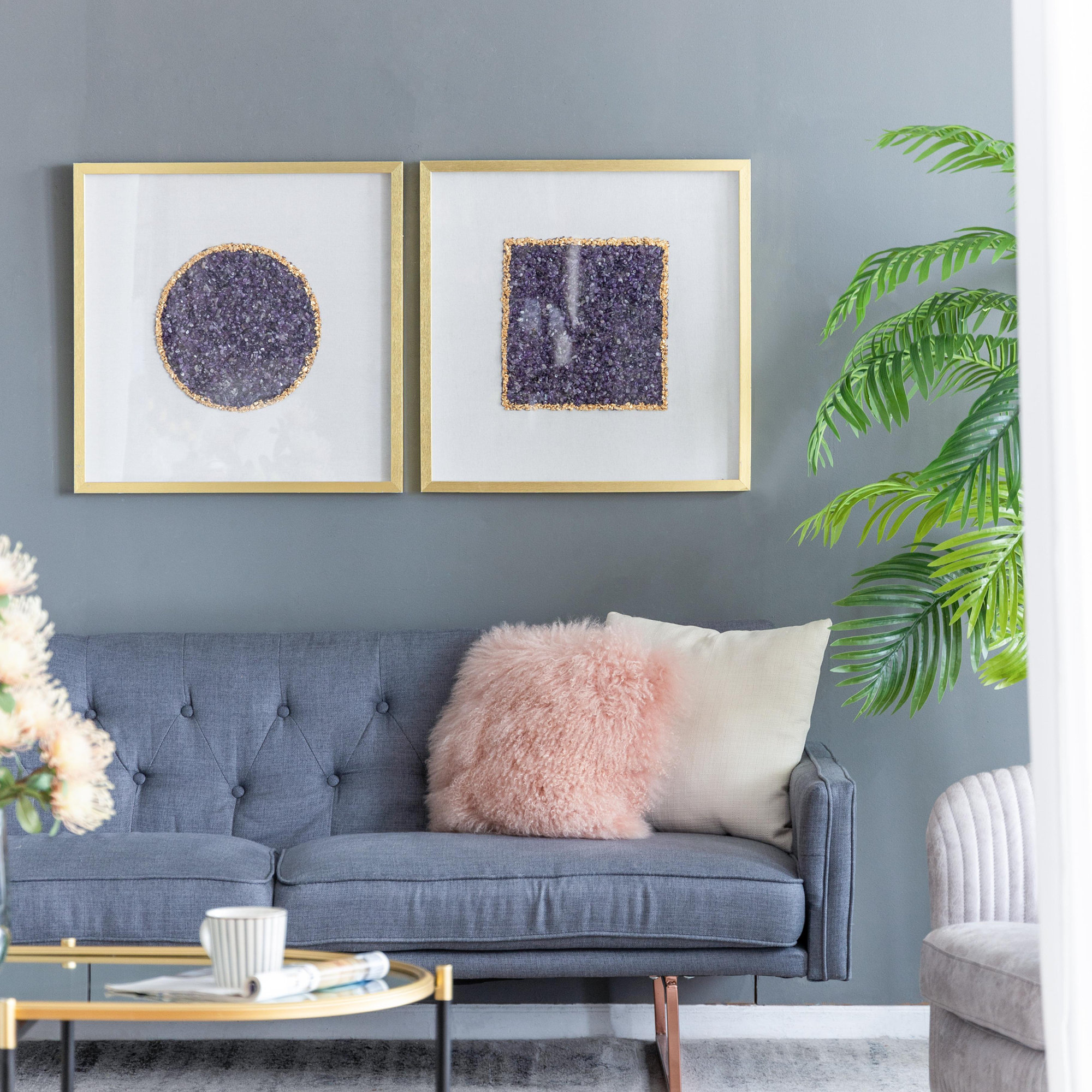 DELTA FURNITURE S/2 23.6x23.6" Lillian Purple Crystal Shadow Boxes Wall ...