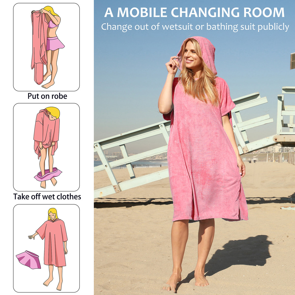 Tirrinia Surf Poncho Changing Towel with Hood, Quick Dry Microfiber ...