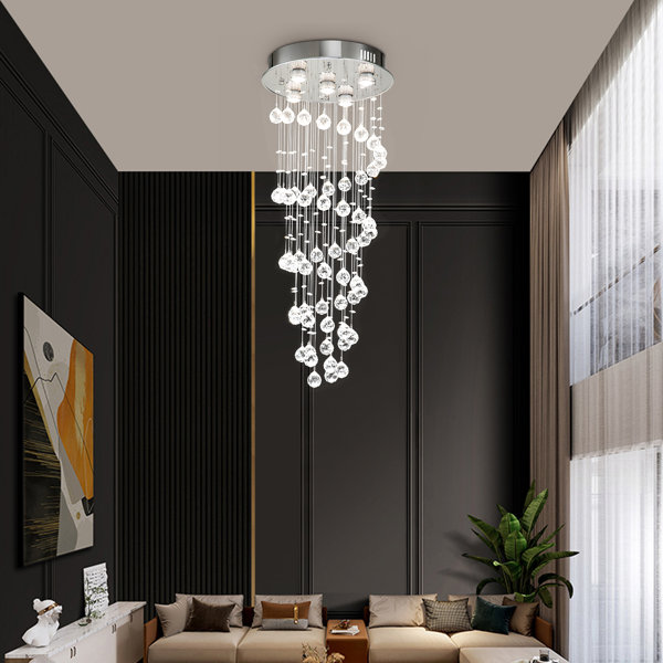 House of Hampton® Modern Luxury K9 Crystal Spiral Raindrop Flush Mount ...