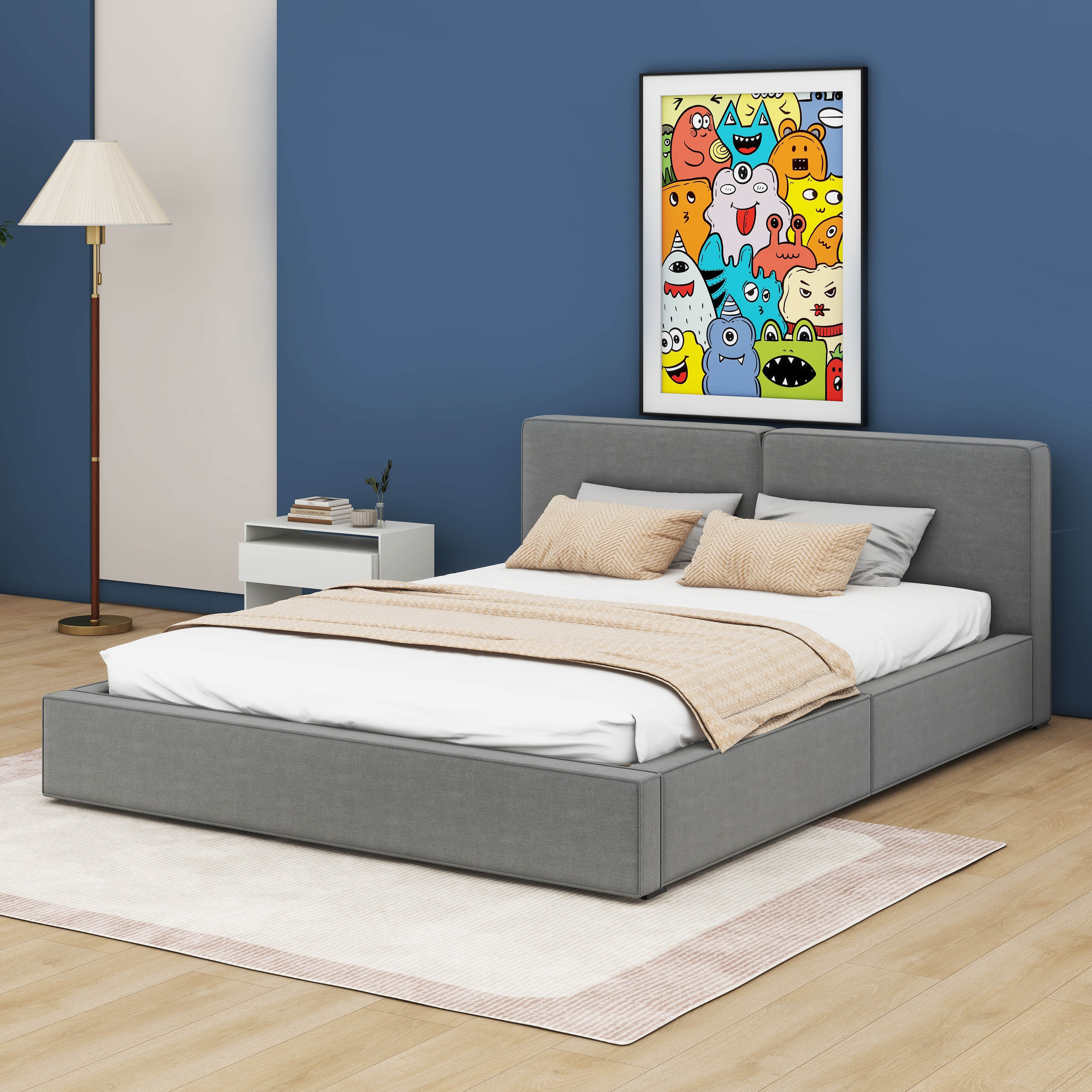 Mercer41 Ramet Queen Size Upholstered Grounded Bed With Velvet Fabric ...