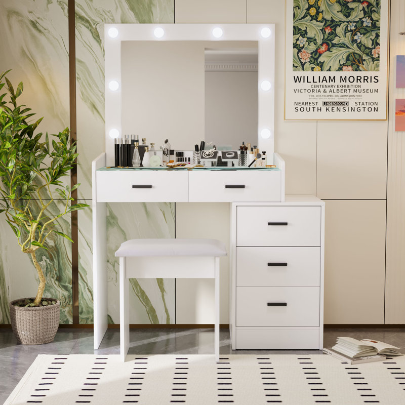 Latitude Run® White color adjustable dressing table | Wayfair
