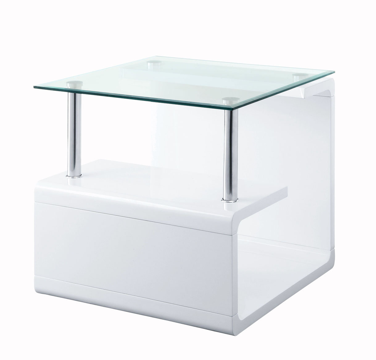 Orren Ellis 24 Inch Square Accent End Table, Glass Top, Open Shelf ...