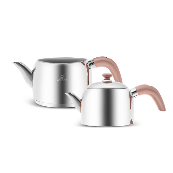 Karaca Edge Stainless Steel Induction Teapot Set, Small, Silver Rose ...