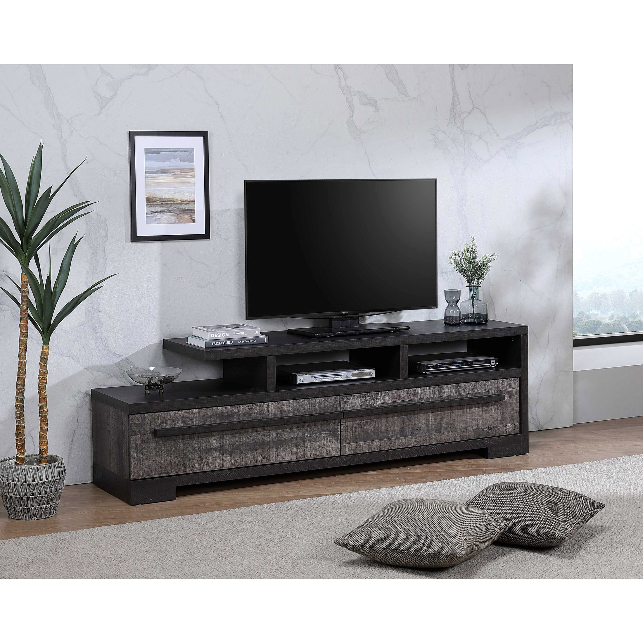 Brayden Studio® 1pc Modern Black Grey Wood Finish Entertainment Console ...
