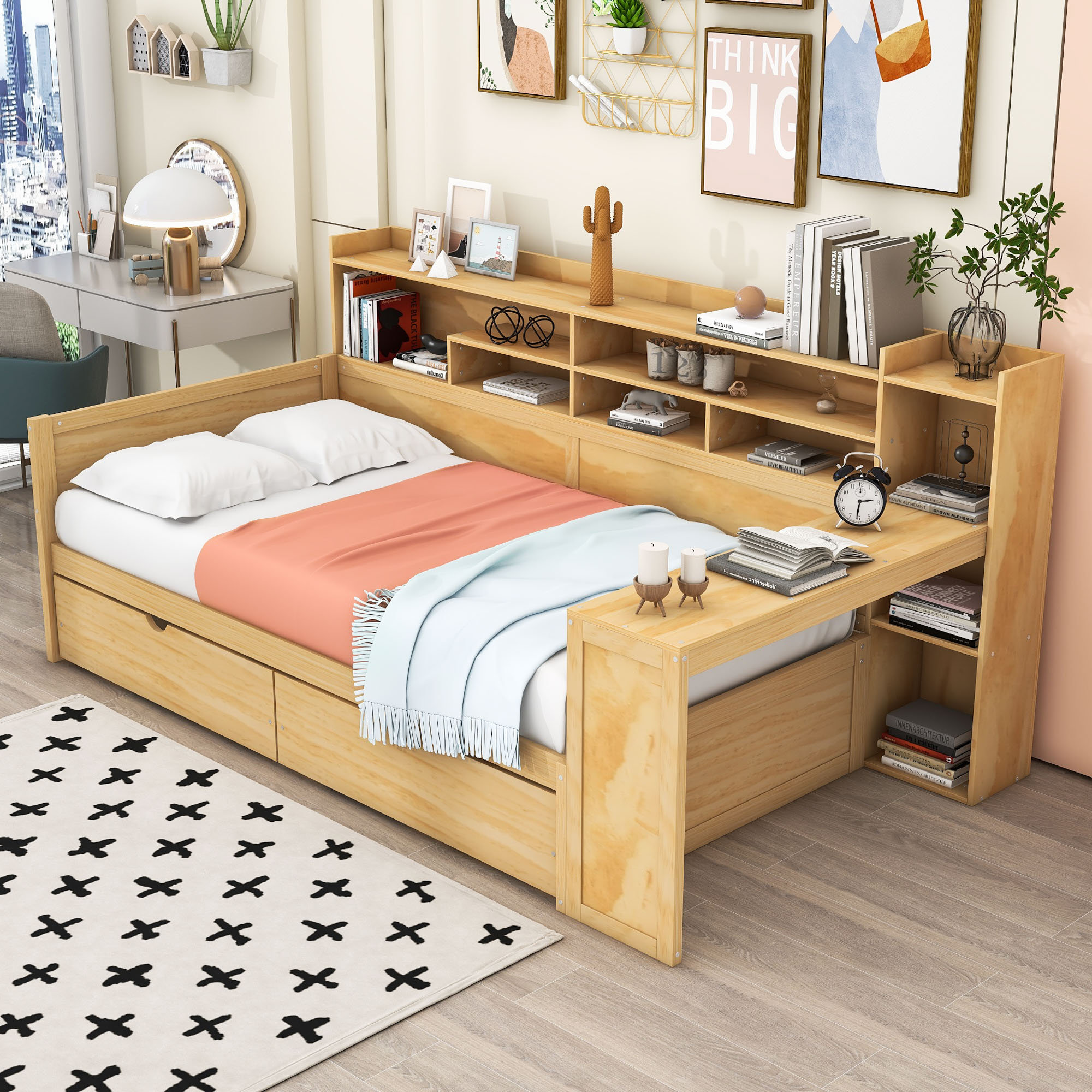 Latitude Run® Wooden Daybed with Built-In Study Desk and Storage Drawers | Wayfair