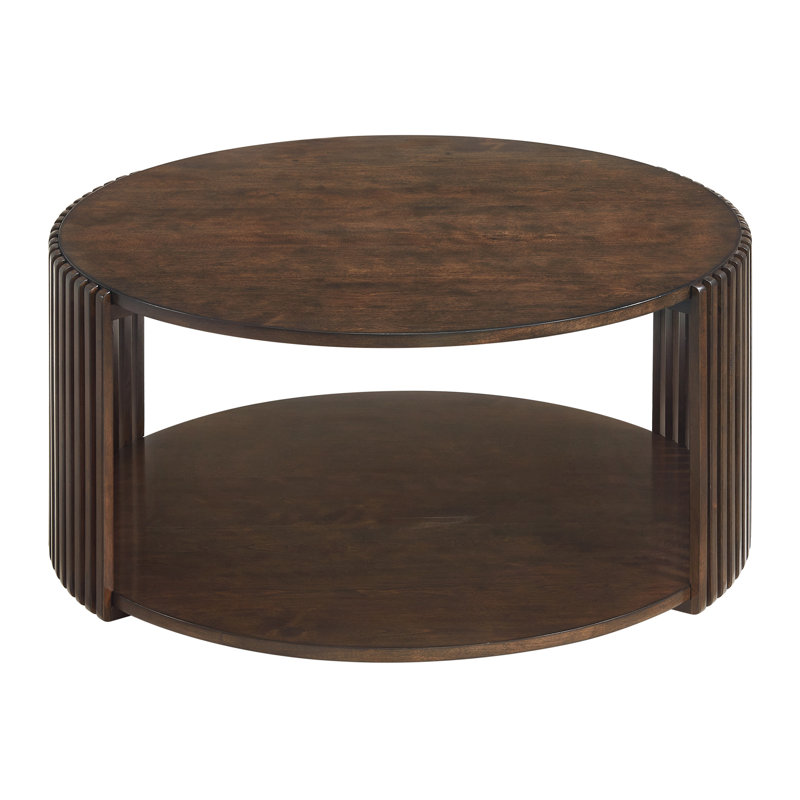 George Oliver Estie Round Wood Slatted Coffee Table With Open Shelf ...