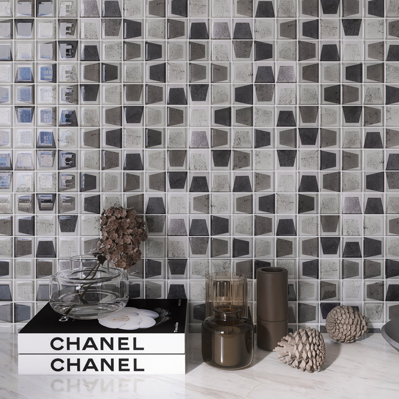 Symple Stuff Taourirt 12" x 12" Beveled Glass Grid Mosaic Wall Tile ...