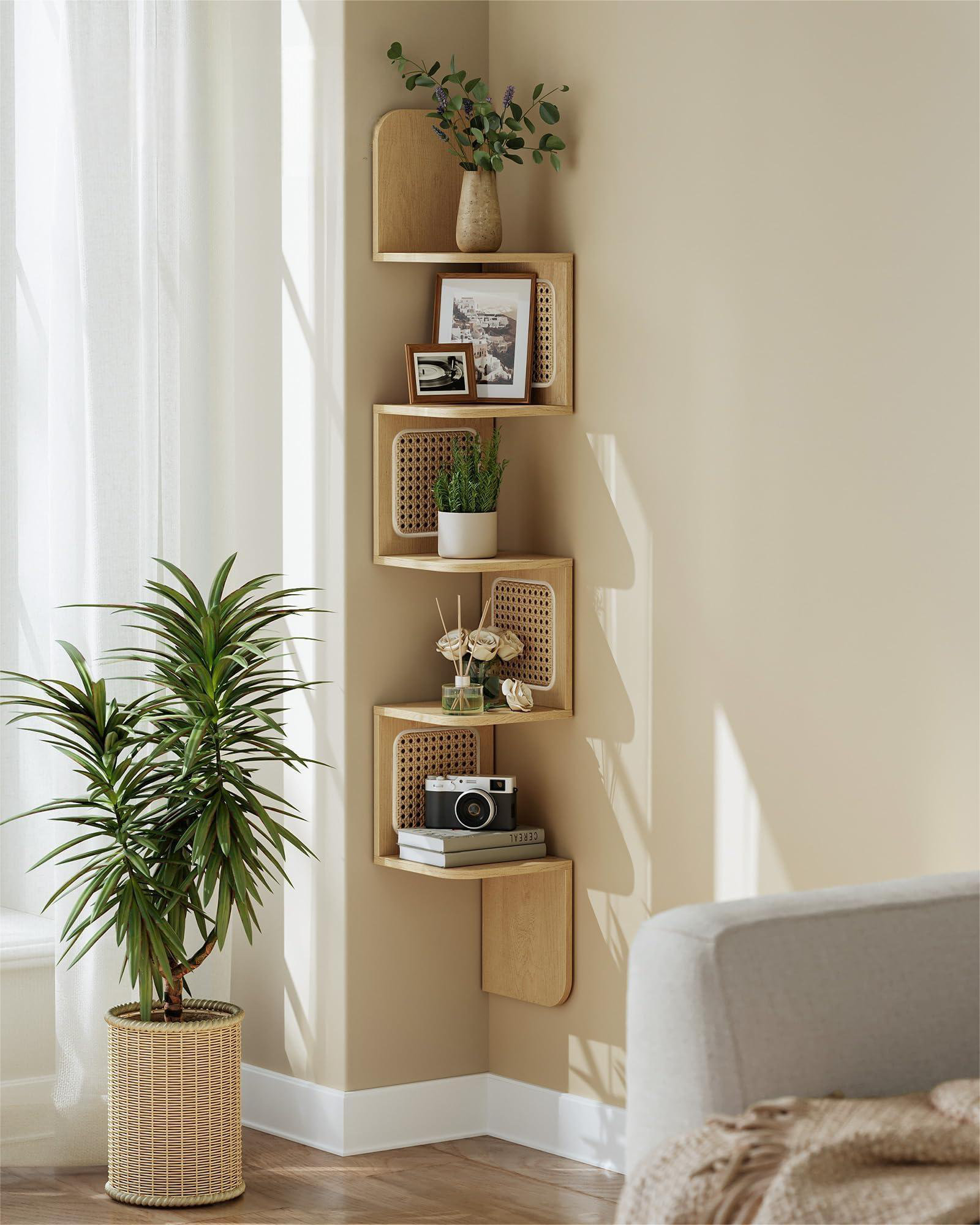 17 Stories 5-Tier Corner Shelf, Wall Mounted Floating Shelf, Zigzag ...
