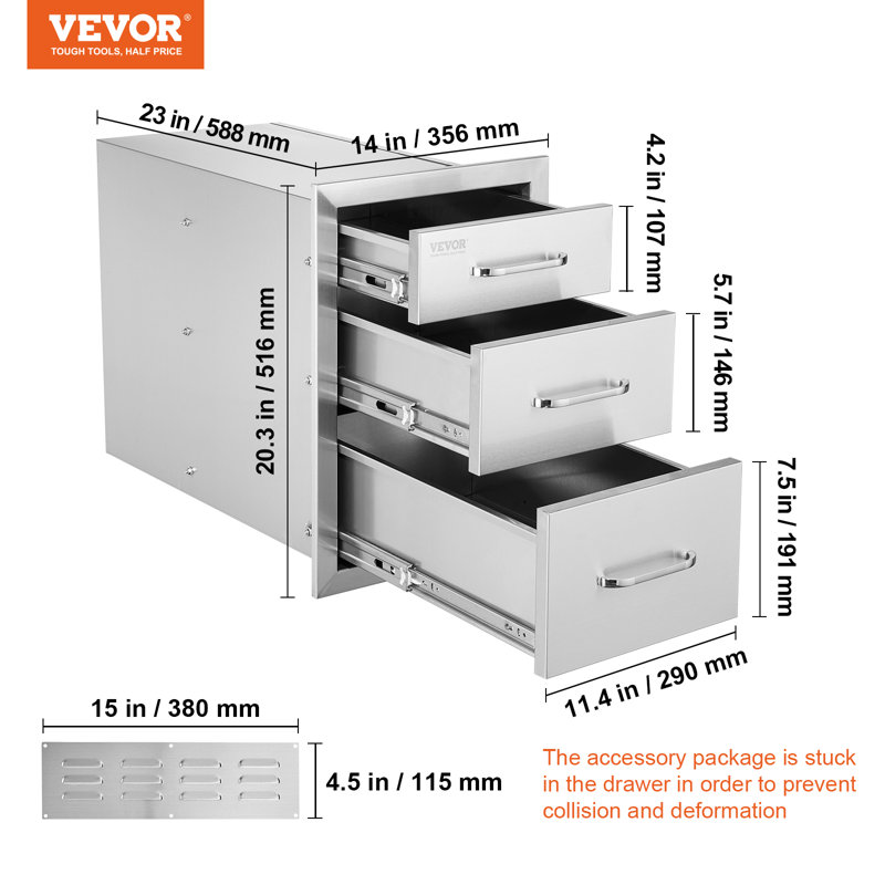 VEVOR BBQ Island Outdoor Kitchen Triple Drawers 20.25"X14" Stainless ...