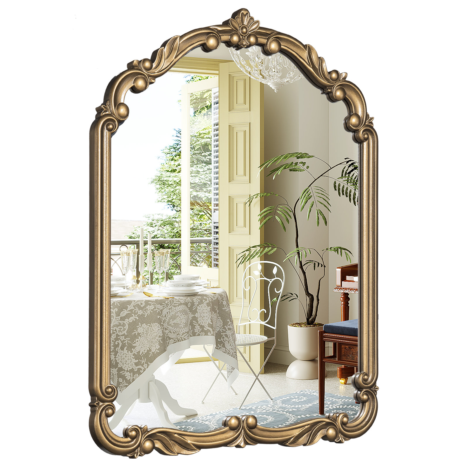 Fleur De Lis Living Vintage Arch Mirror With Carved Frame | Wayfair