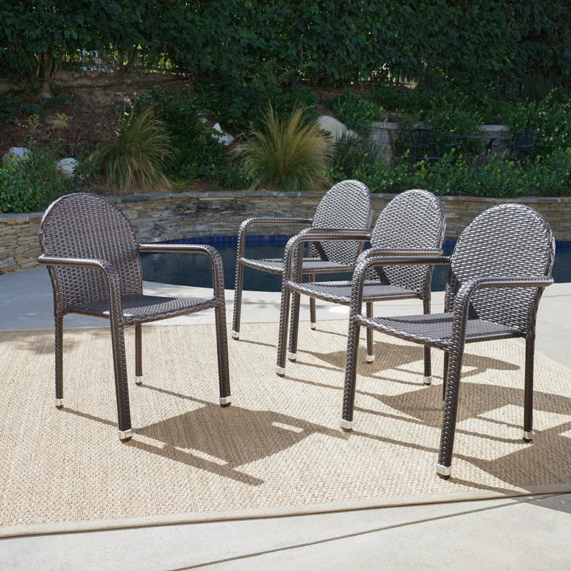 Wrought Studio™ Wiesner Wicker Outdoor Stackable Dining Armchairs ...