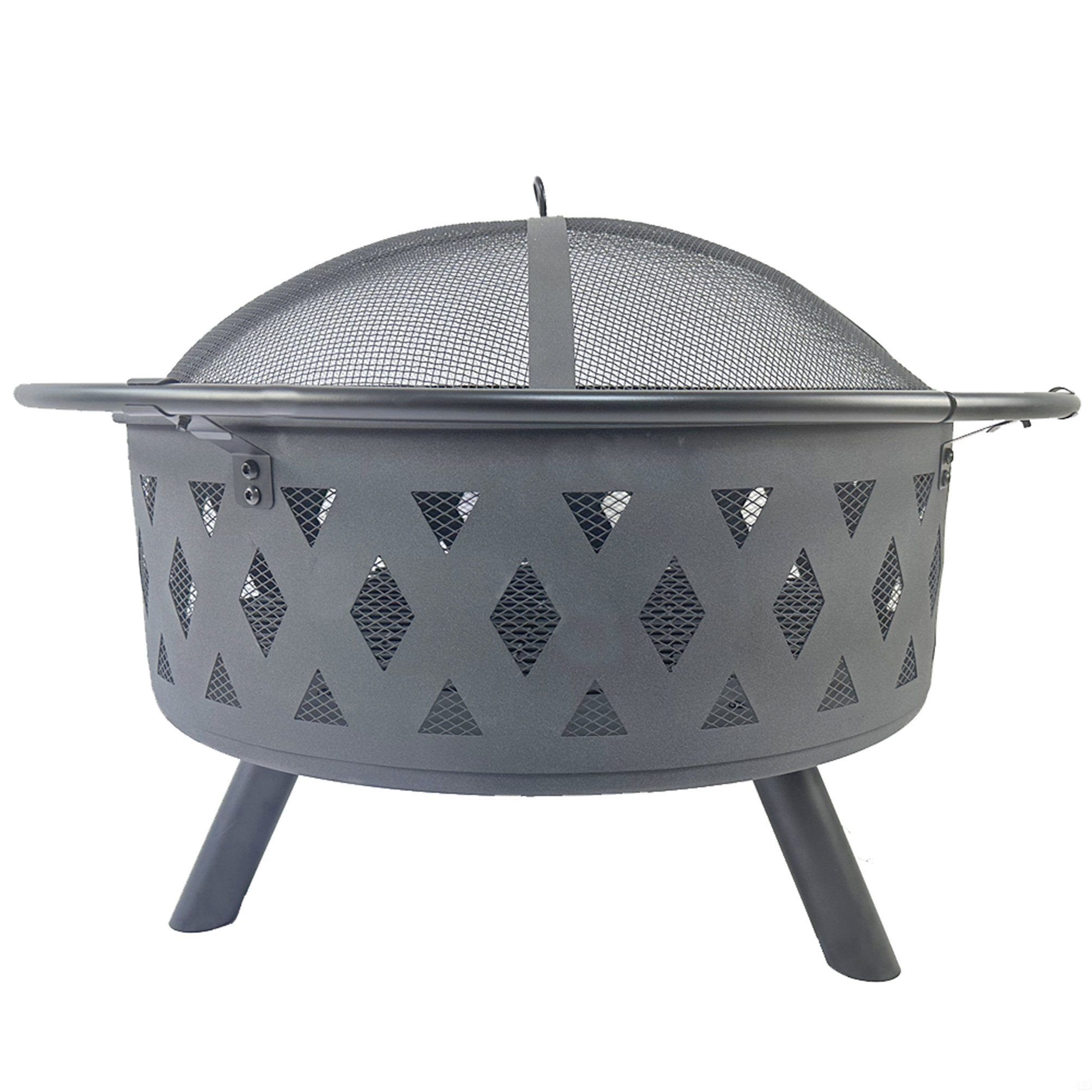 Latitude Run® Round Fire Pit With Net Cover, Fire Poker, Diamond Mesh ...