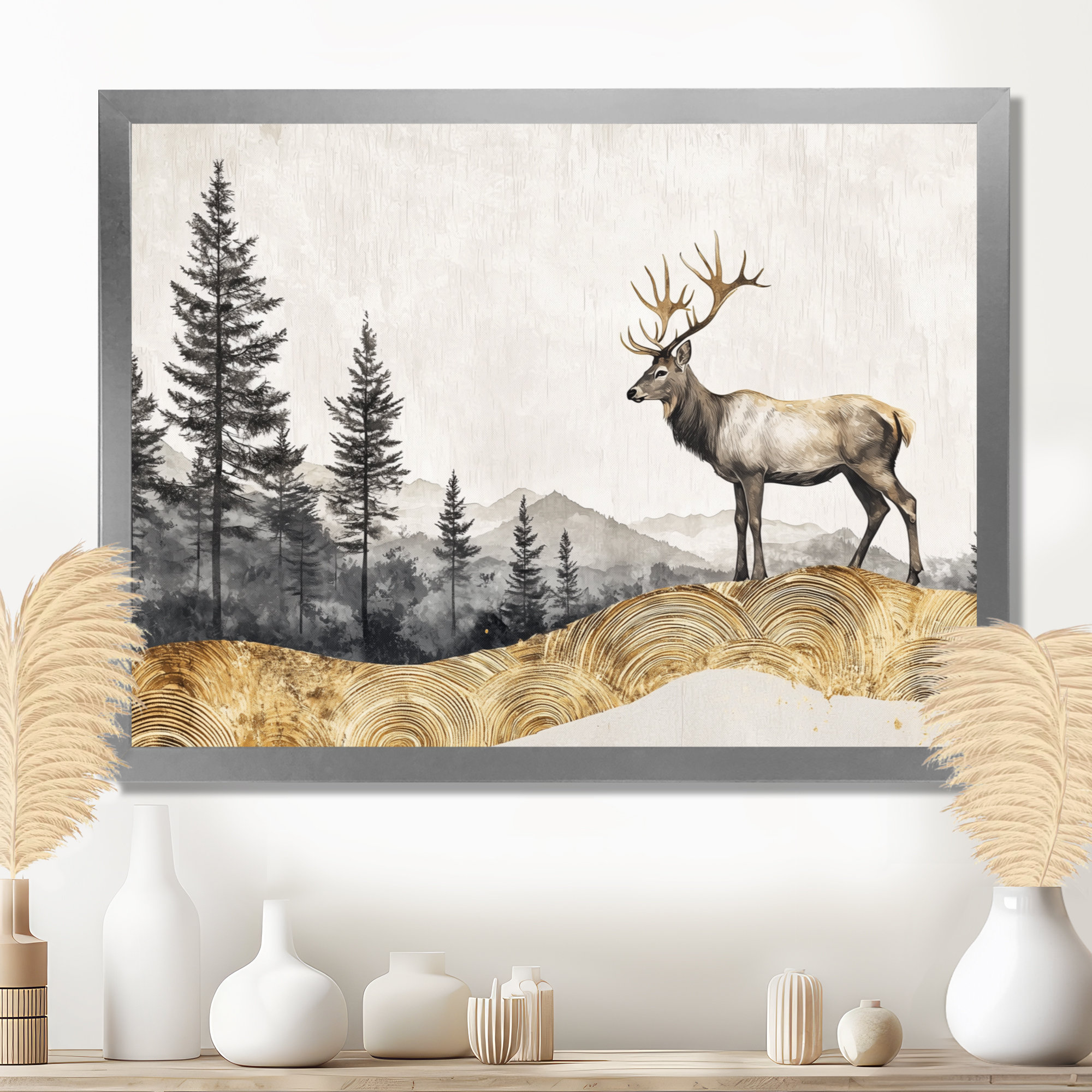 Millwood Pines Golden Deer Landscape Grace In The Forest IV - Deer Wall ...