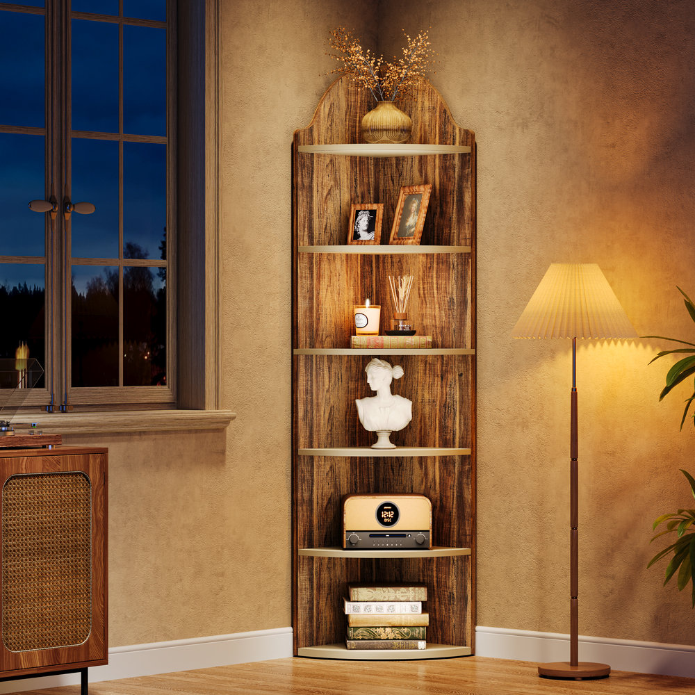 Millwood Pines 70.9-Inch Tall Corner Bookshelf, 6-Tier Corner Shelf ...