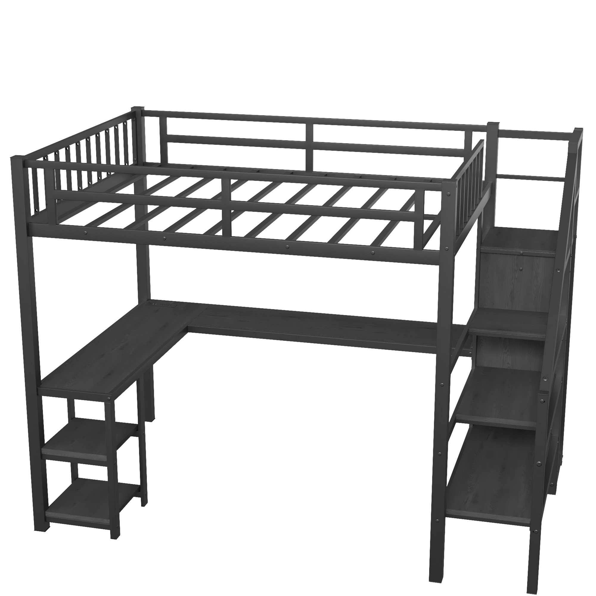 Latitude Run® Metal Full Loft Bed With Wardrobe And LED Light, A ...