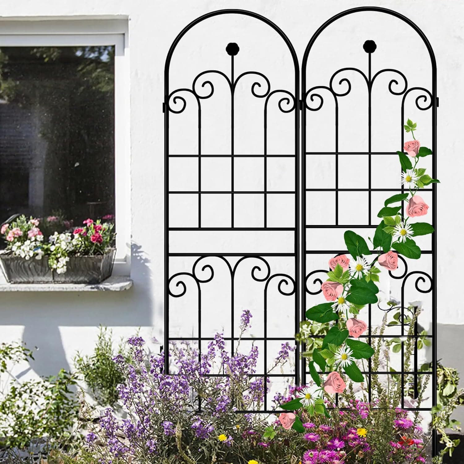 Lark Manor™ 2 - Piece Set: 71x20in Rustic Iron Arch Garden Trellises ...