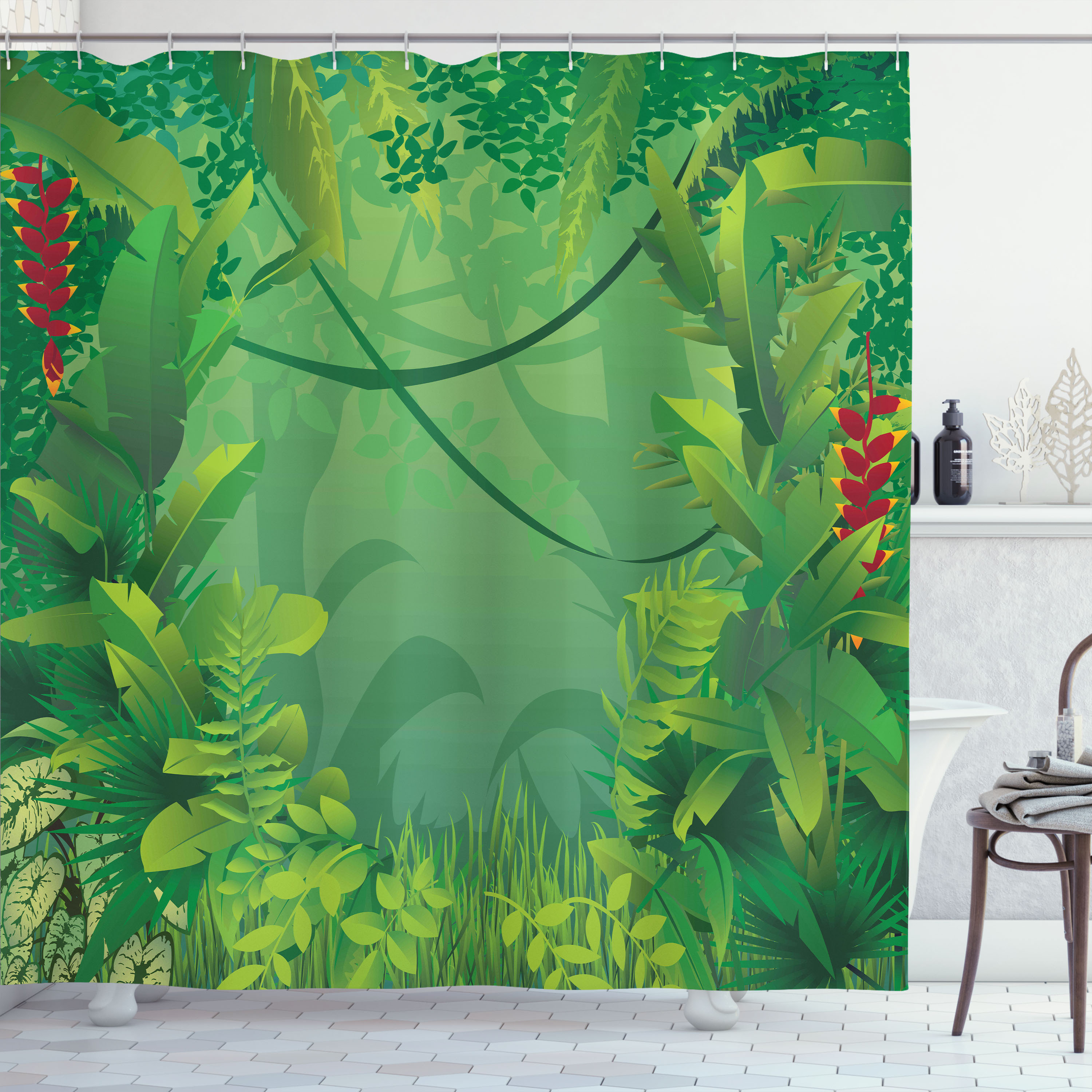 East Urban Home Green Leaf Shower Curtain Hawaiian Rainforest Apple Green and Jade Green | Wayfair