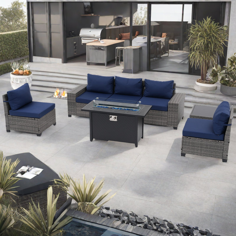 Latitude Run® PE Wicker Rattan Outdoor Conversation Set With Table ...