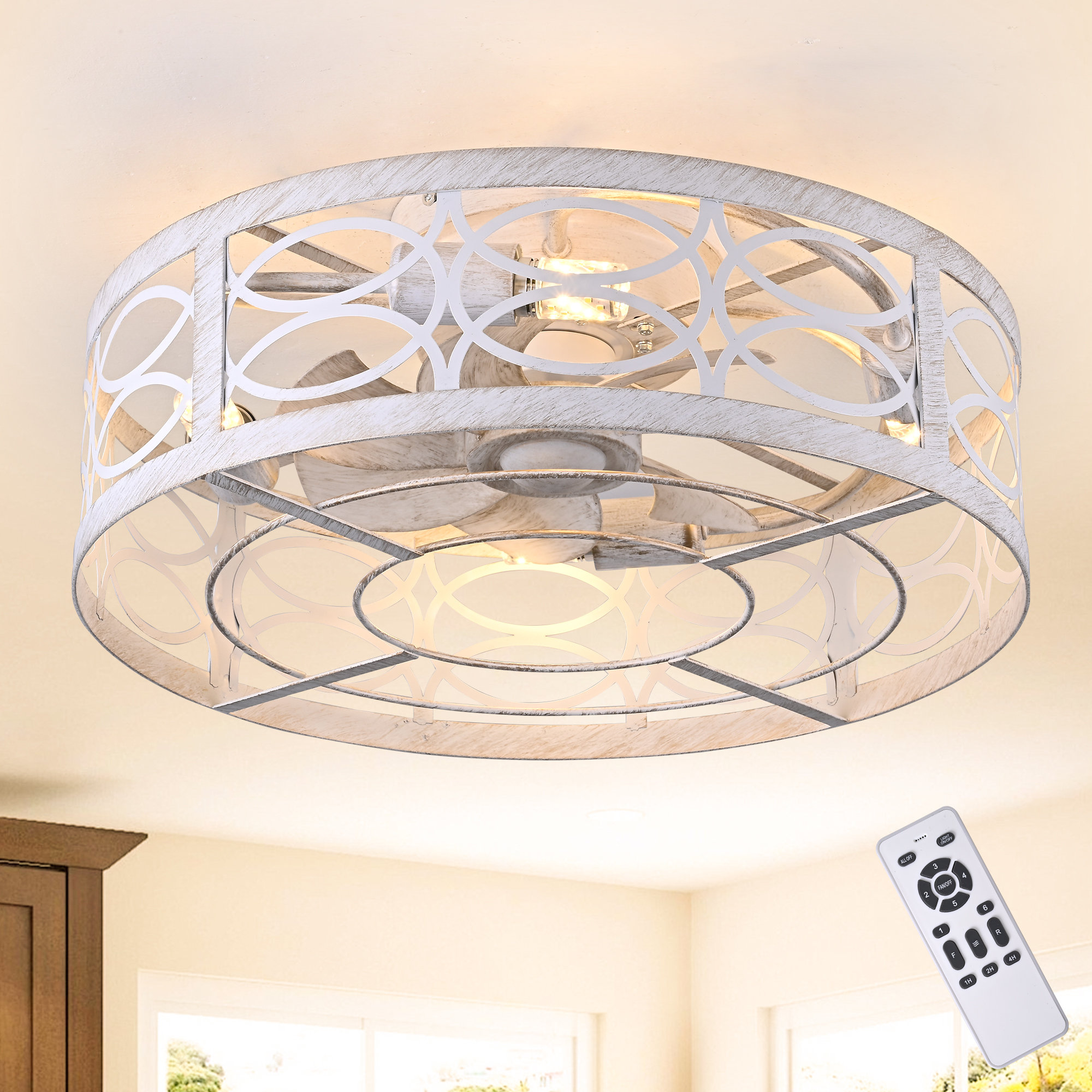 Gracie Oaks Zailey 19.29" Farmhouse Caged Ceiling Fan with Remote ...