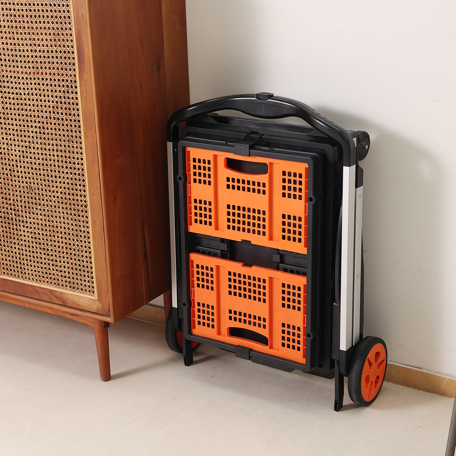 VEVOR Multi Use Functional Collapsible Cart, 198 lbs Capacity 2-Tier Folding Shopping Cart ...