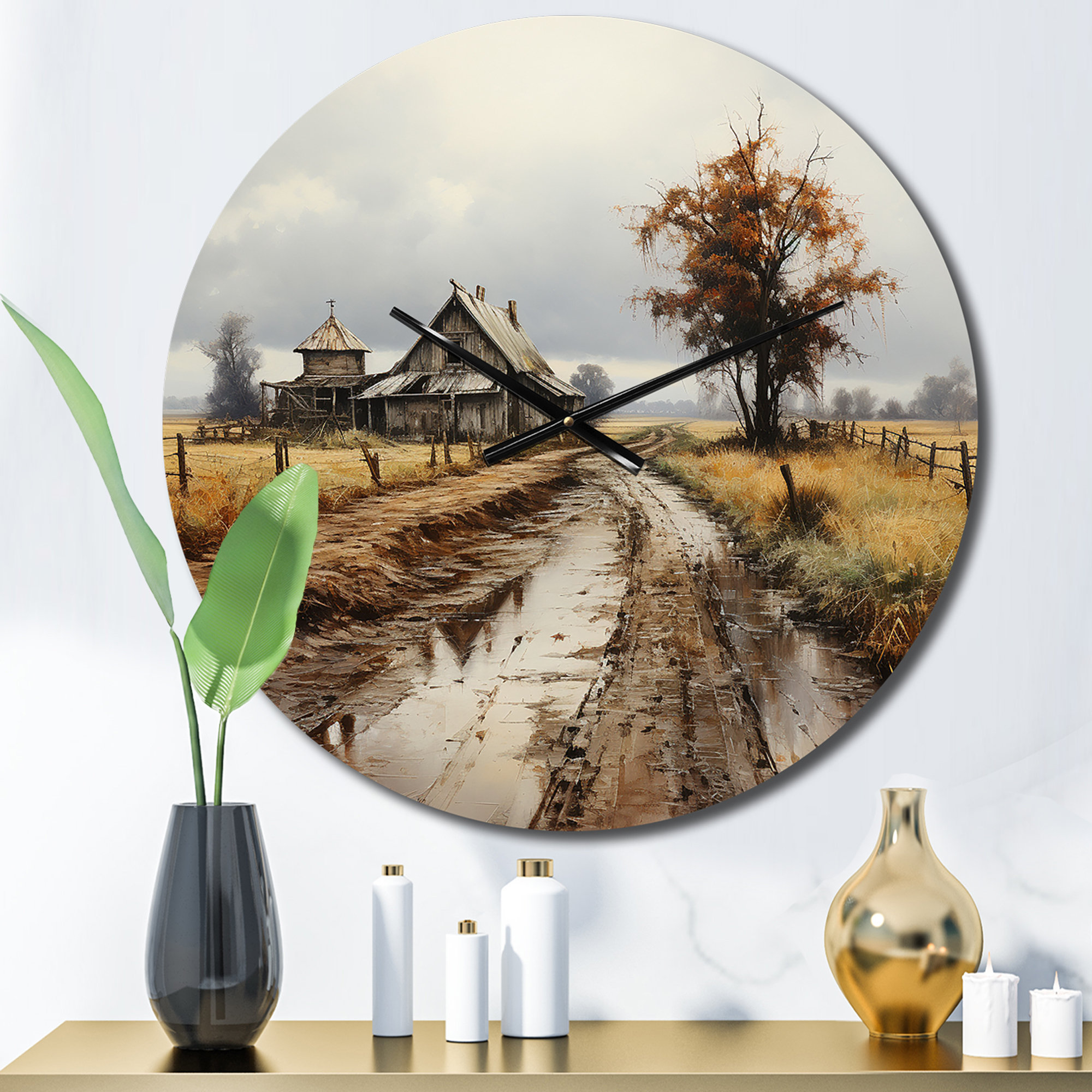 Design Art Barns Misty Morning - Countryside Wall Clock | Wayfair