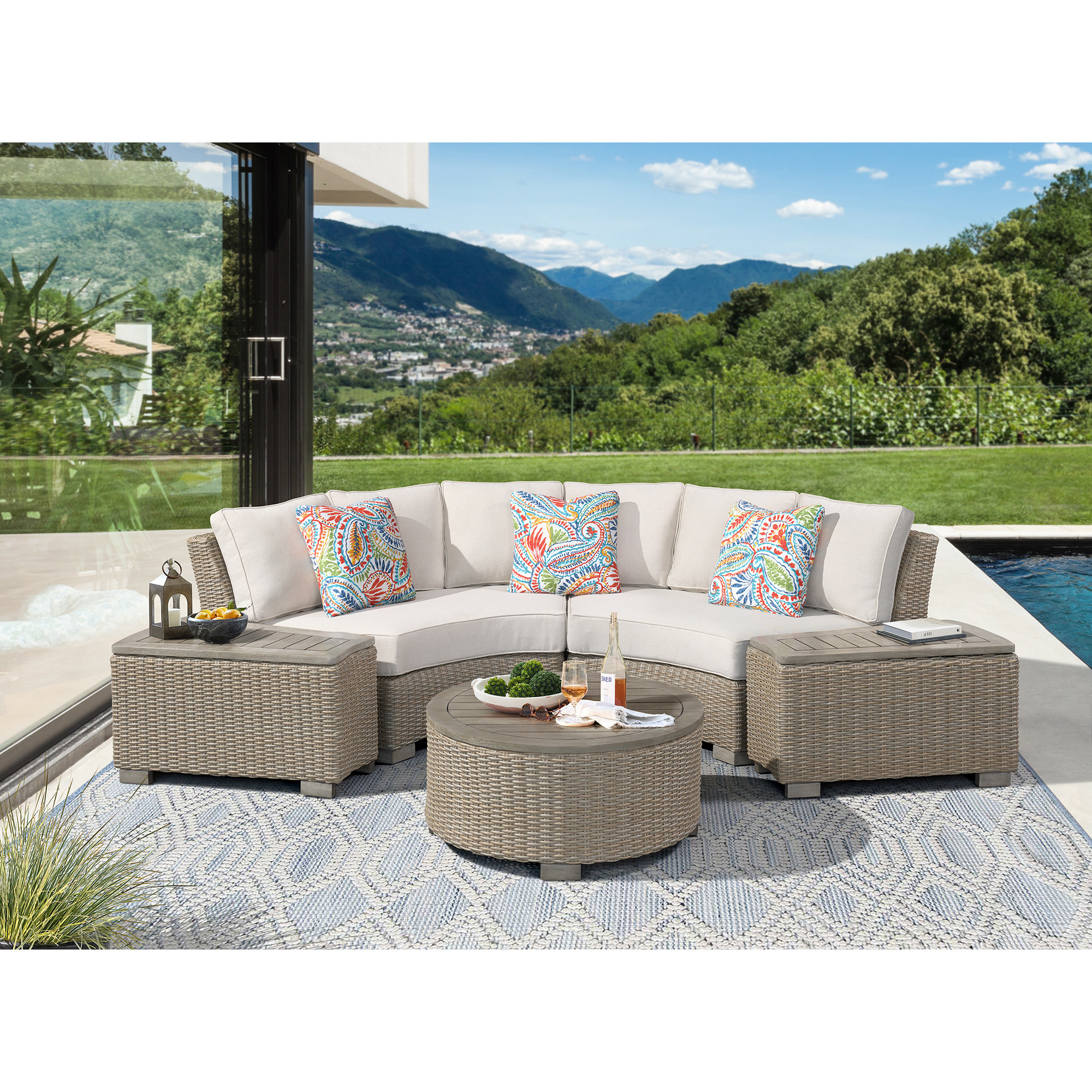 Picket House Furnishings Camal 4PC Patio Conversation Set In Tan And ...