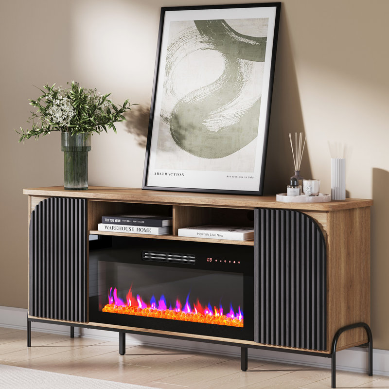 Belleze 68 Inch TV Stand with 36" Electric Fireplace | Wayfair