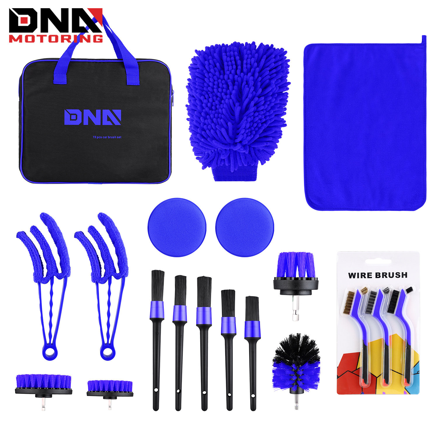 DNA Motoring Detailing Brush Cleaning Tools Set with Carry Bag for Auto ...
