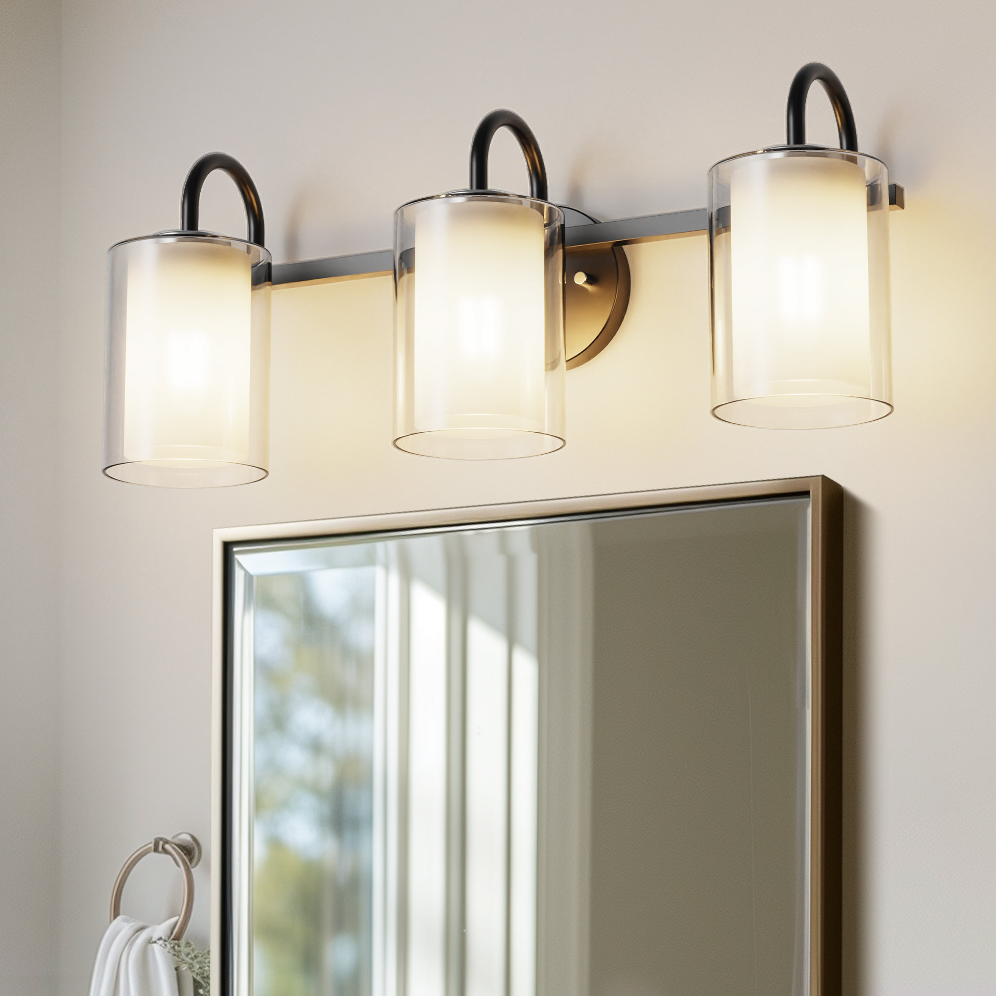 Ebern Designs Bauman Modern Black 3-Light Vanity Fixture With Double ...