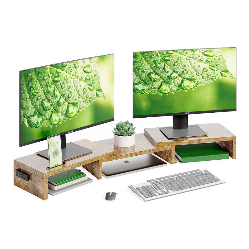 Latitude Run® Dual Monitor Stand Riser with Phone Holder,Adjustable ...