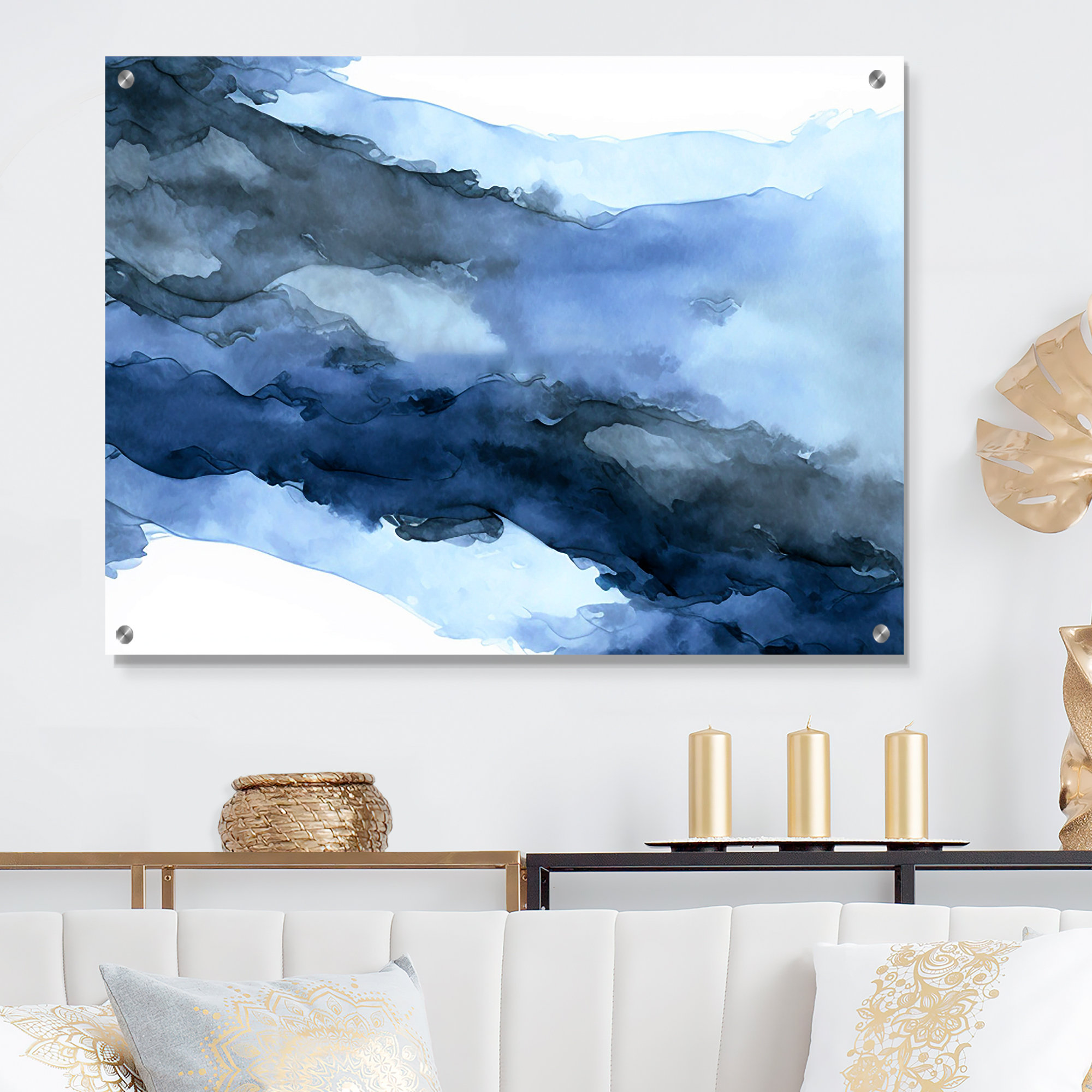 Design Art Sapphire Blue Nebula VII - Abstract Liquid Ink Acrylic Wall ...
