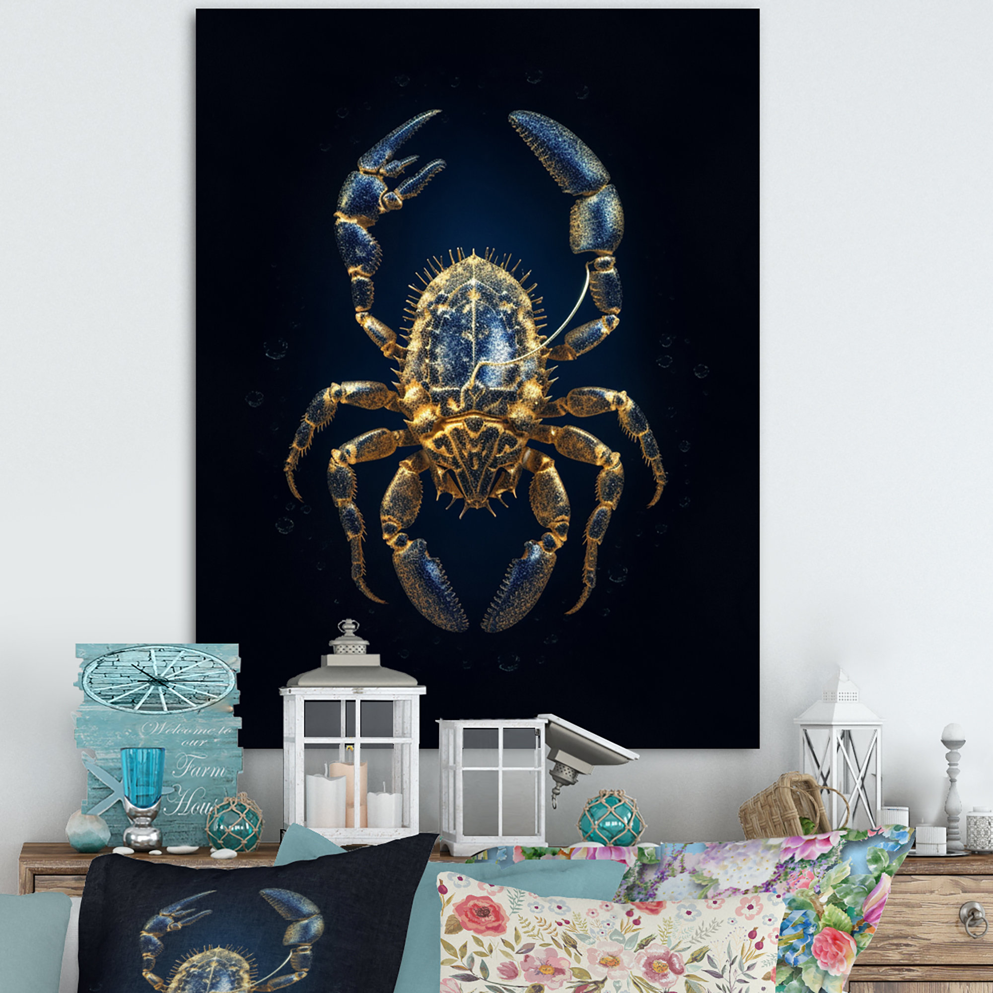 Mercer41 Exquisite Scorpio Gold on Blue I - Print | Wayfair