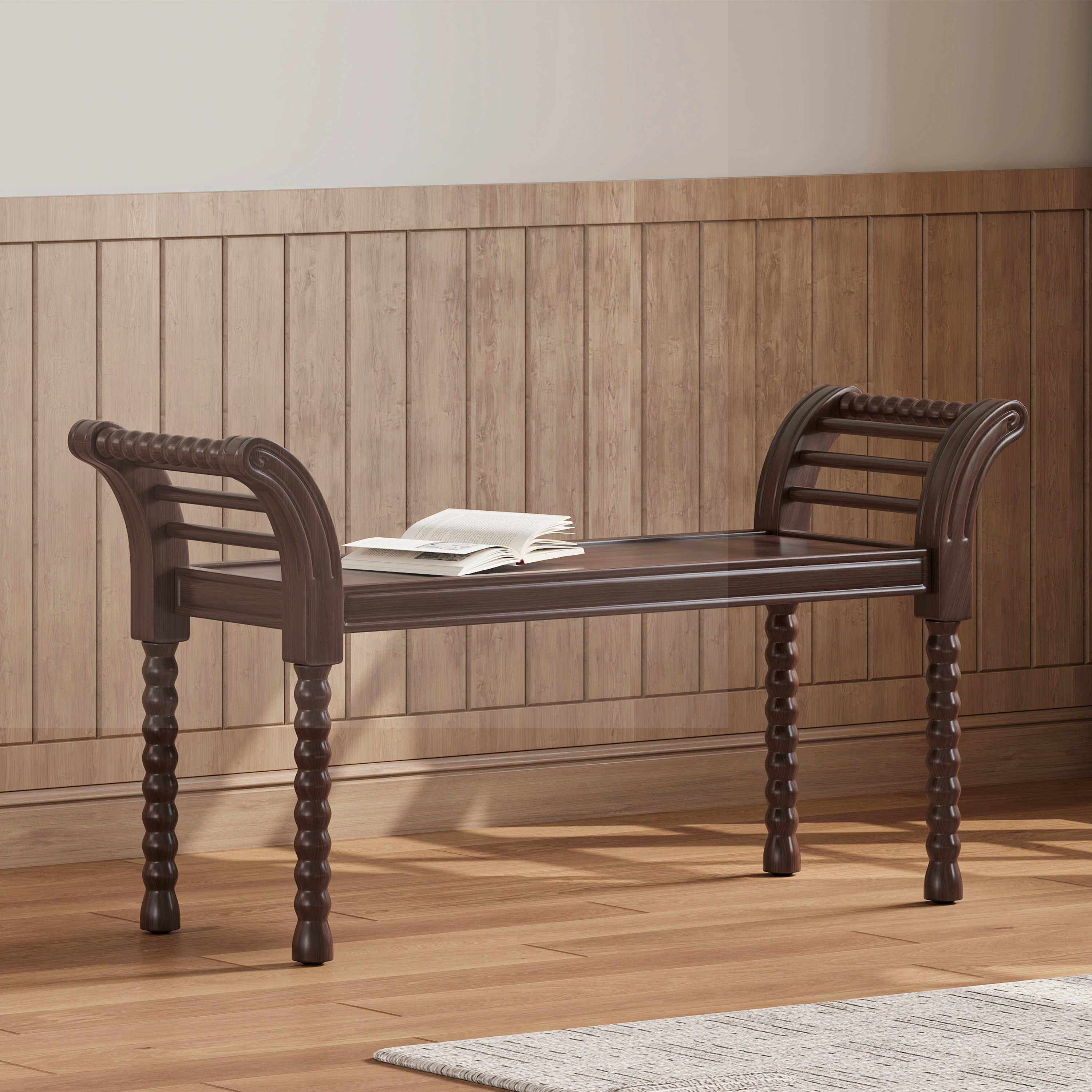 Alcott Hill® High-quality Solid Wood Materials Bench with Turned Legs ...