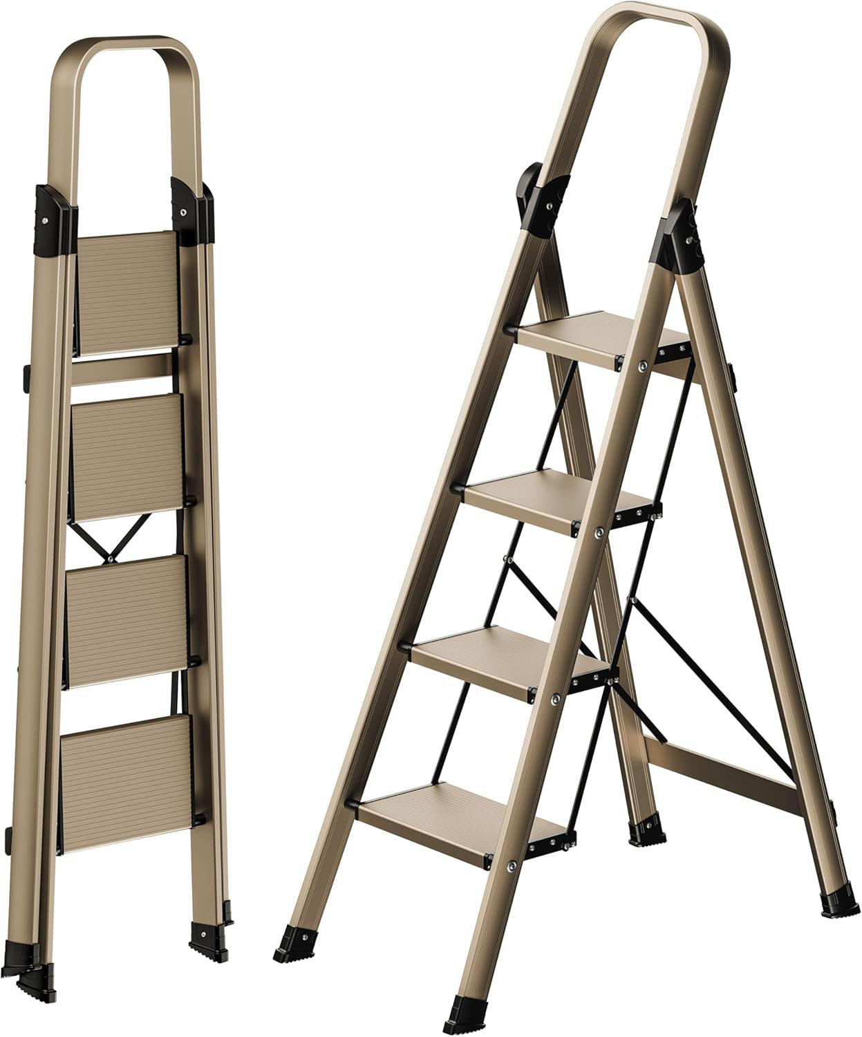 WFX Utility™ 4 Step Ladder Aluminum Folding Step Stool With Wide Anti ...